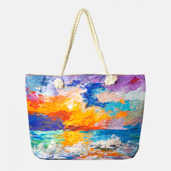 Geanta de plaja din material textil, cu imprimeu dupa o pictura cu o ...