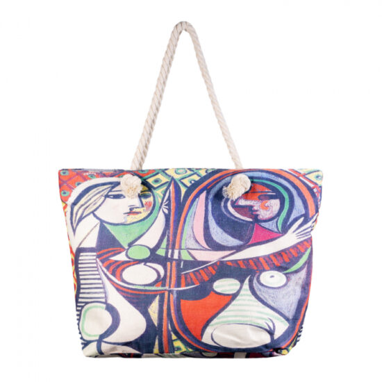 Geanta de plaja din material textil, cu imprimeu dupa o pictura cu o ...