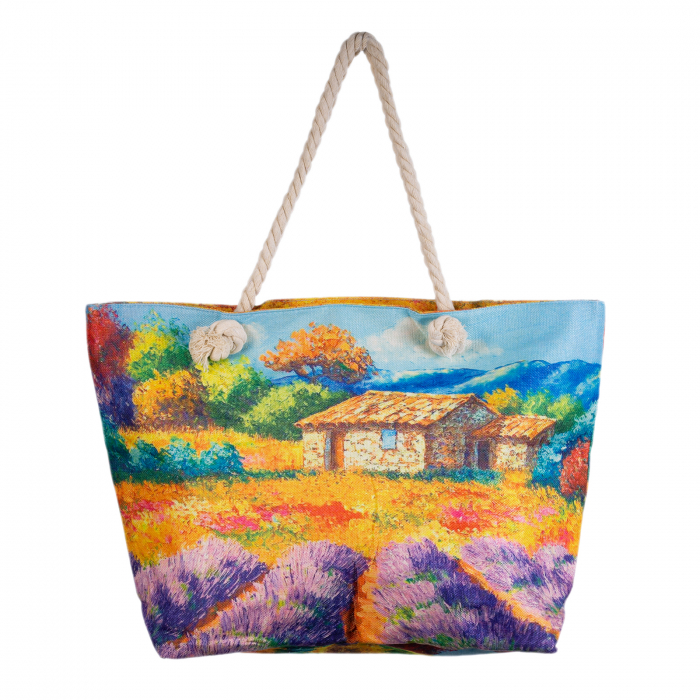 Geanta de plaja din material textil, cu imprimeu nocturn in ploaie