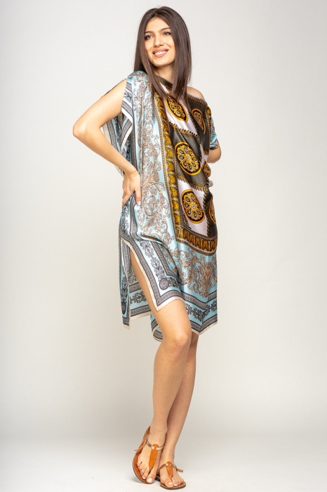 ️Rochie de plaja tip poncho din matase cu motive tip Versace in chenar ...