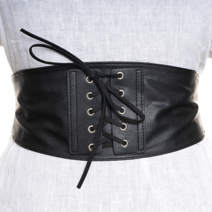 Centura corset lata din piele ecologica cu siret si elemente metalice