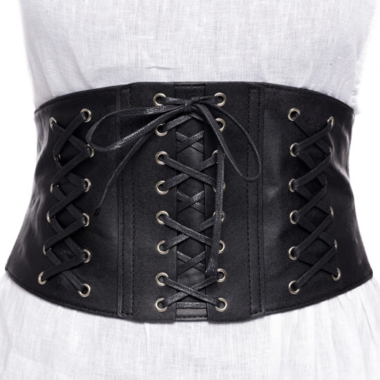 Centura corset lata din piele ecologica cu siret si elemente metalice